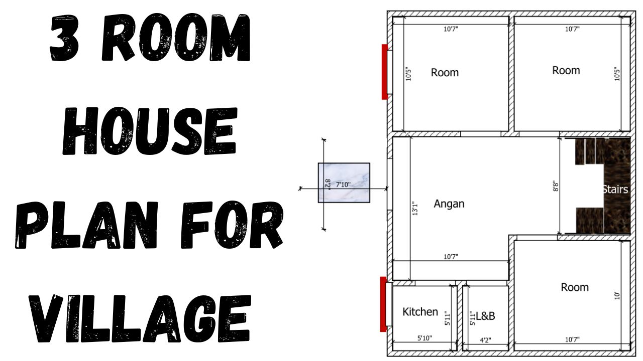 3 Room House Design in Village - Small House Plane
